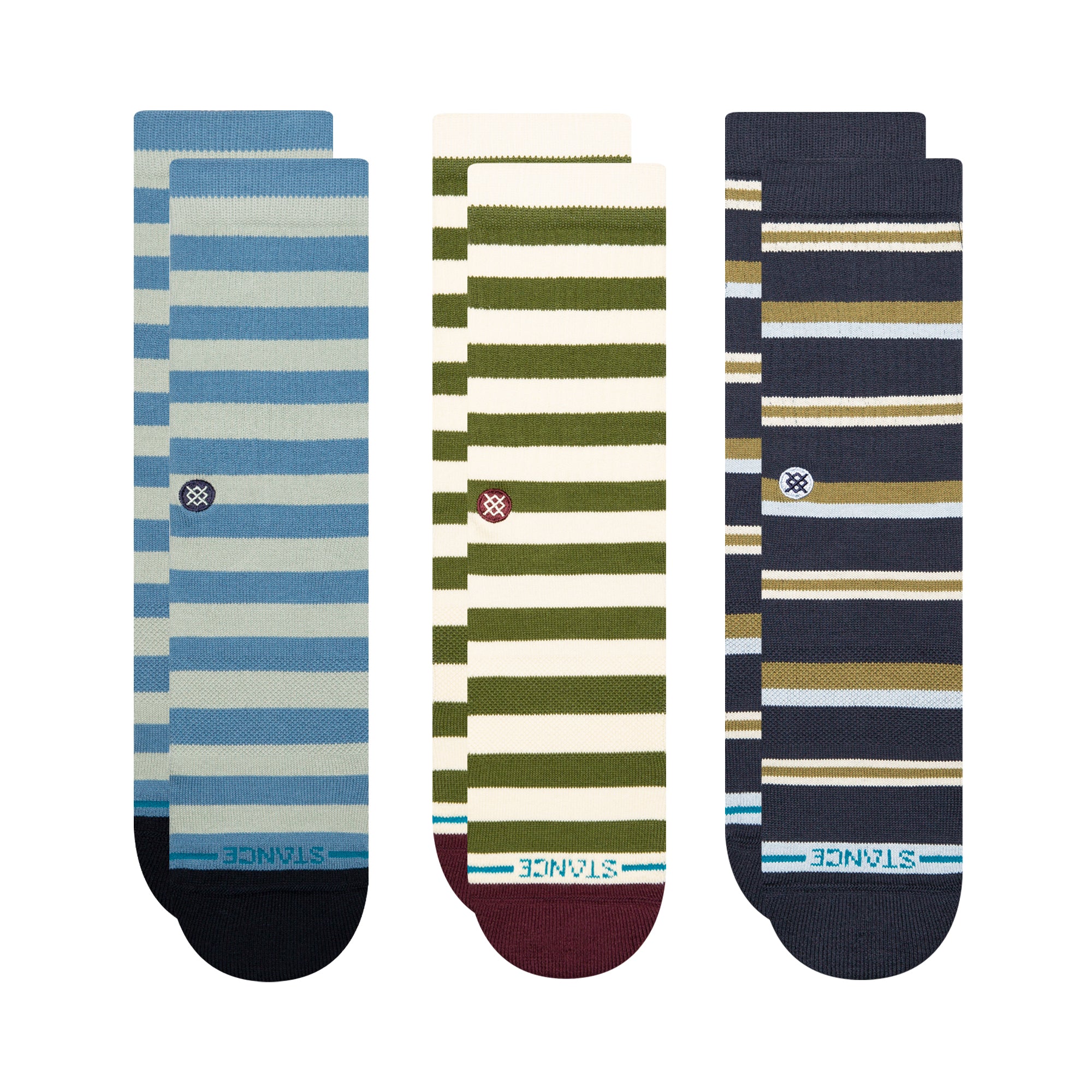Stance Lifestyle Stripe Crew Sock 3 Pack Blue/Navy/Green – Stance Europe